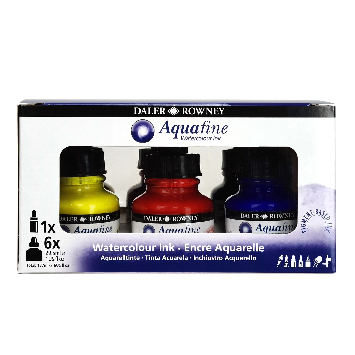 Daler-Rowney Aquafine Watercolor Ink Set, 6-Color Introduction Set ...