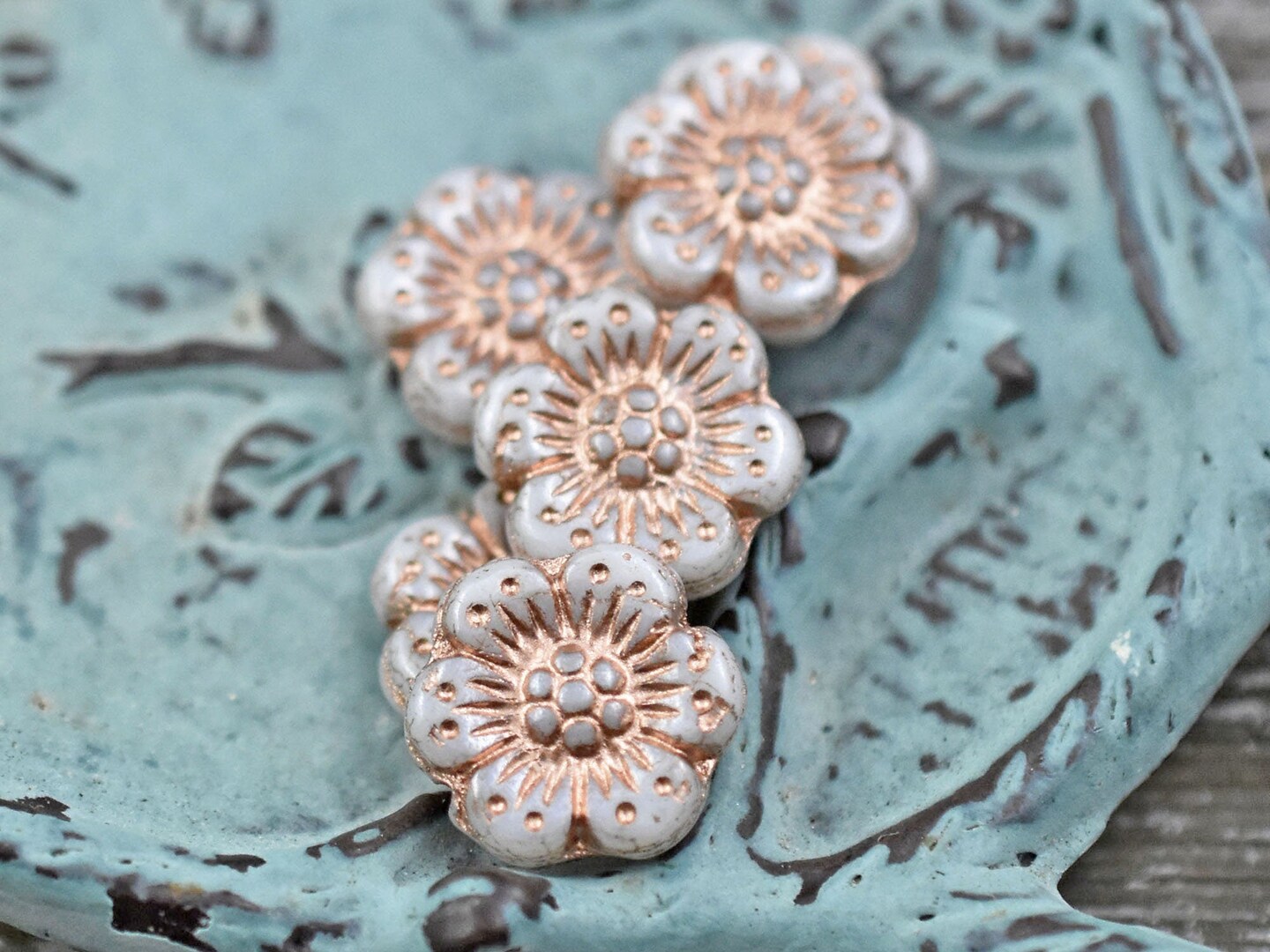 *12* 14mm Copper Washed Opaque White Luster Wildflower Beads | Michaels