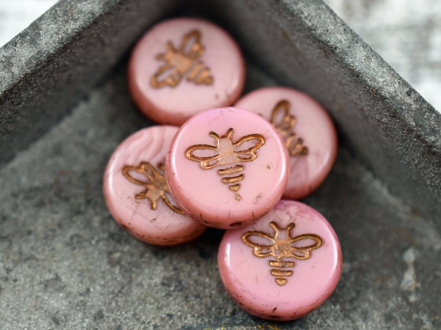 *6* 12mm Dark Bronze Washed Pink Silk Bee Coin Beads | Michaels