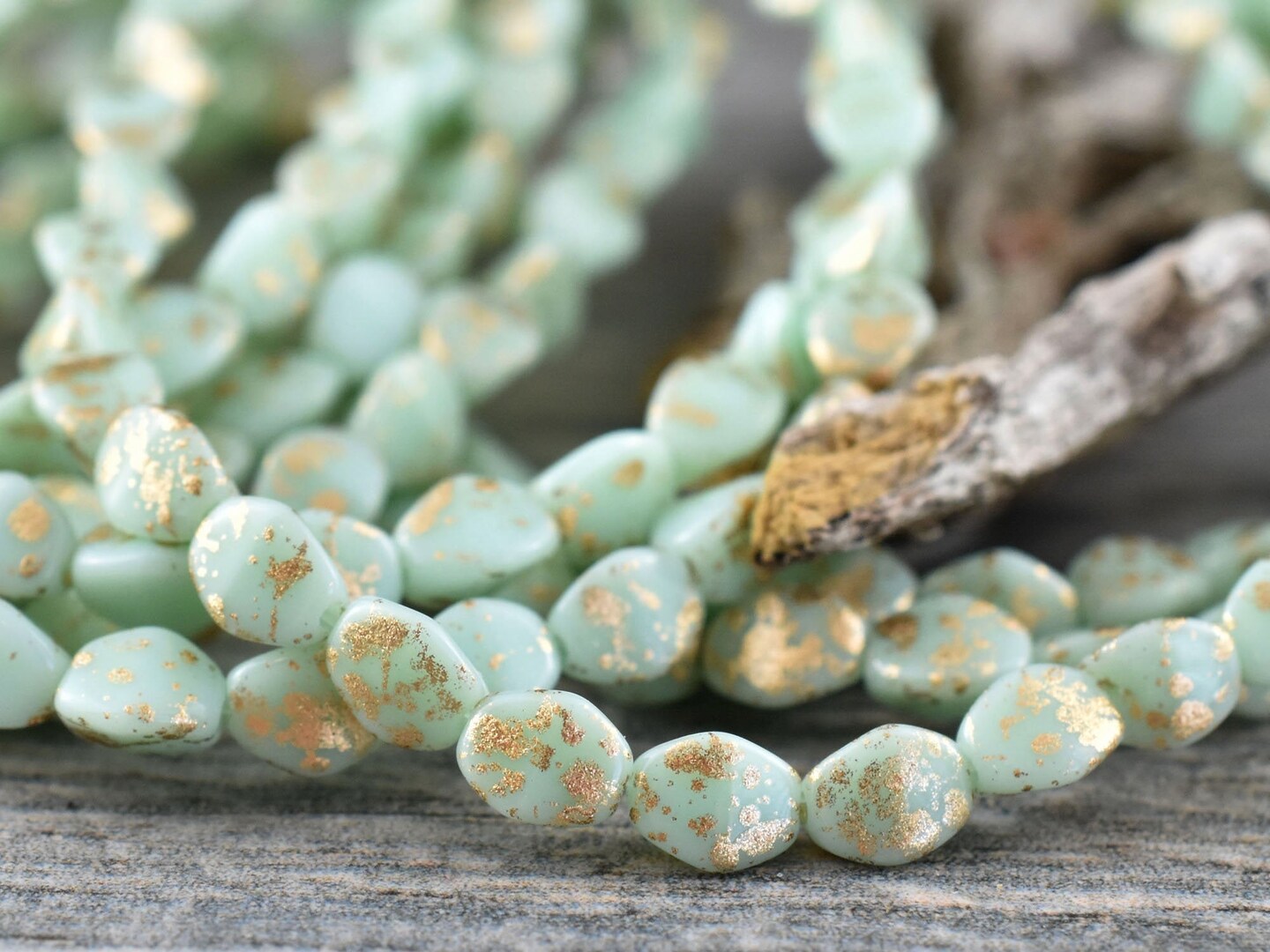 *30* 5x4mm Gold Washed Opaque Mint Green Pinch Beads | Michaels