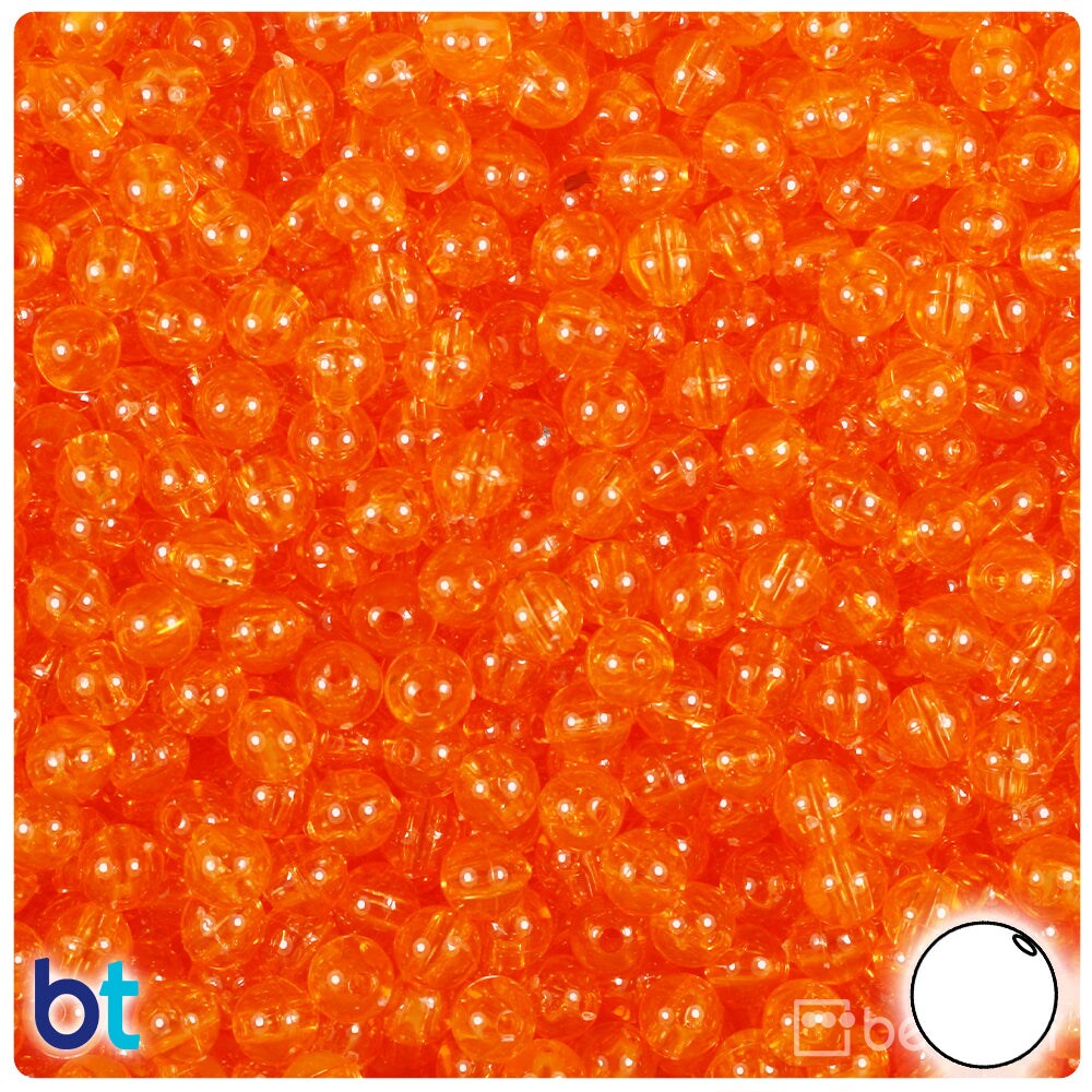 BeadTin Orange Transparent 6mm Round Plastic Craft Beads (500pcs ...