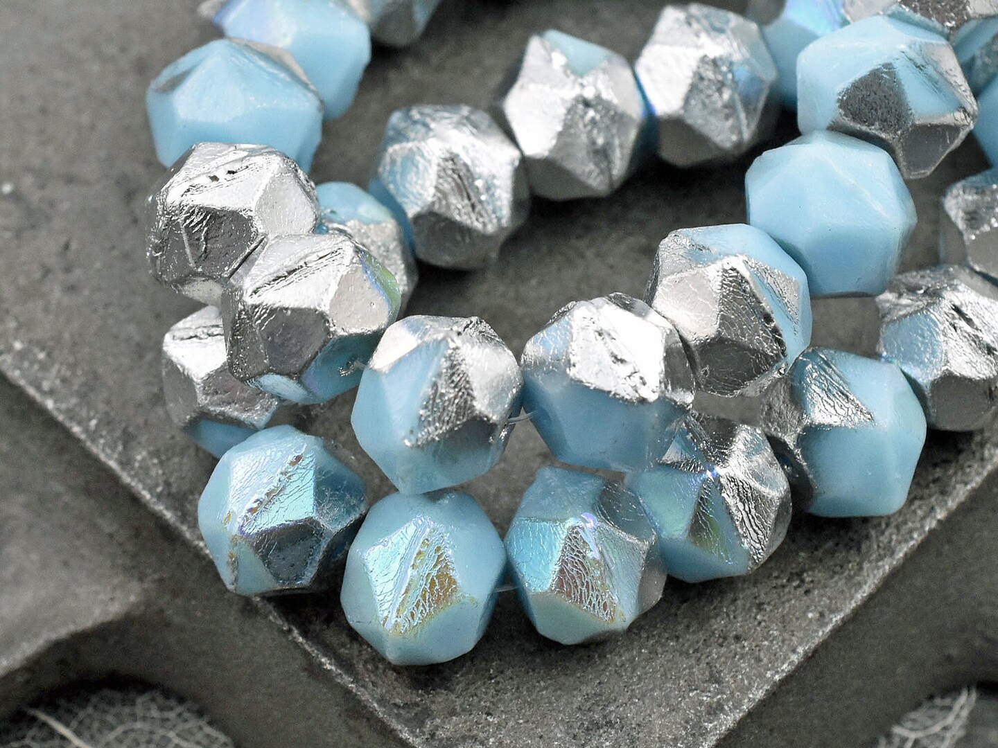 *10* 10mm Silver Washed Baby Blue Antique Cut Round Beads | Michaels