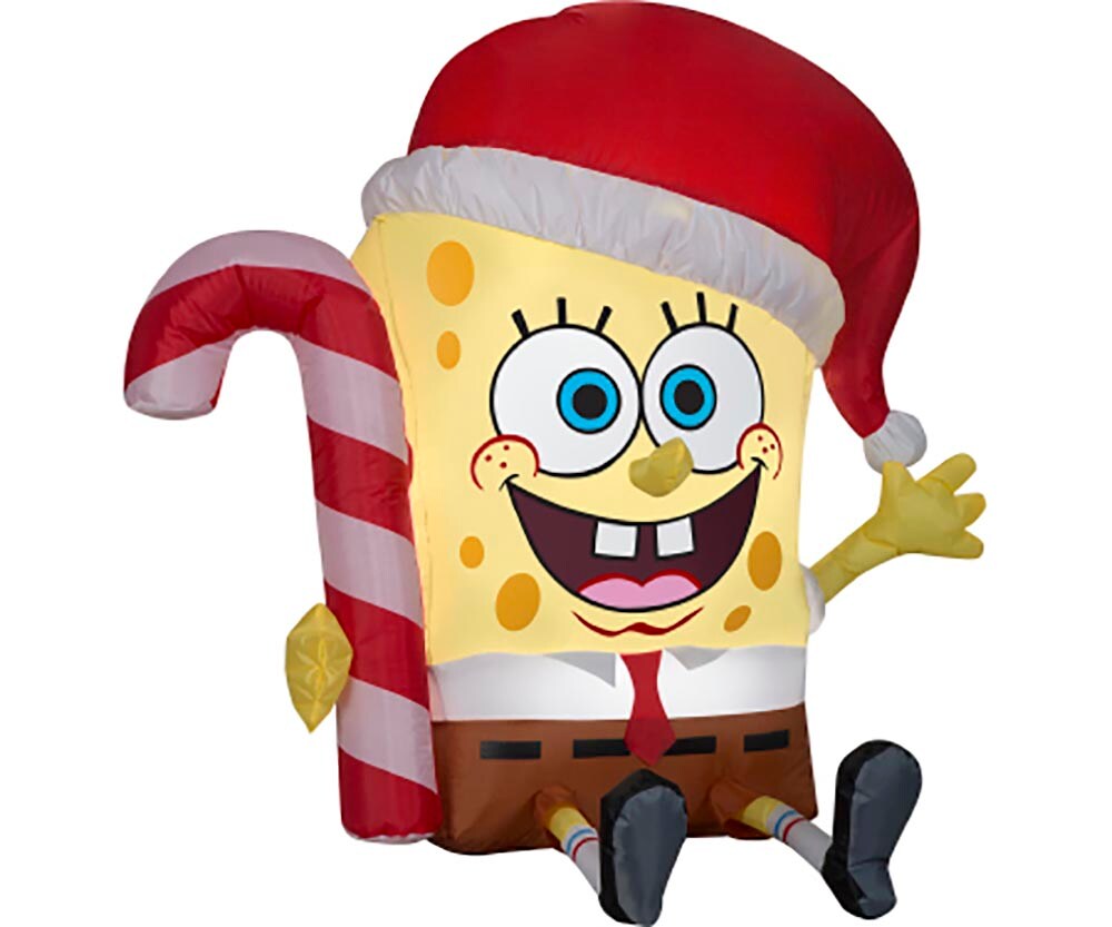 3' Gemmy Airblown SpongeBob SquarePants Wearing Santa Hat Holding Candy ...