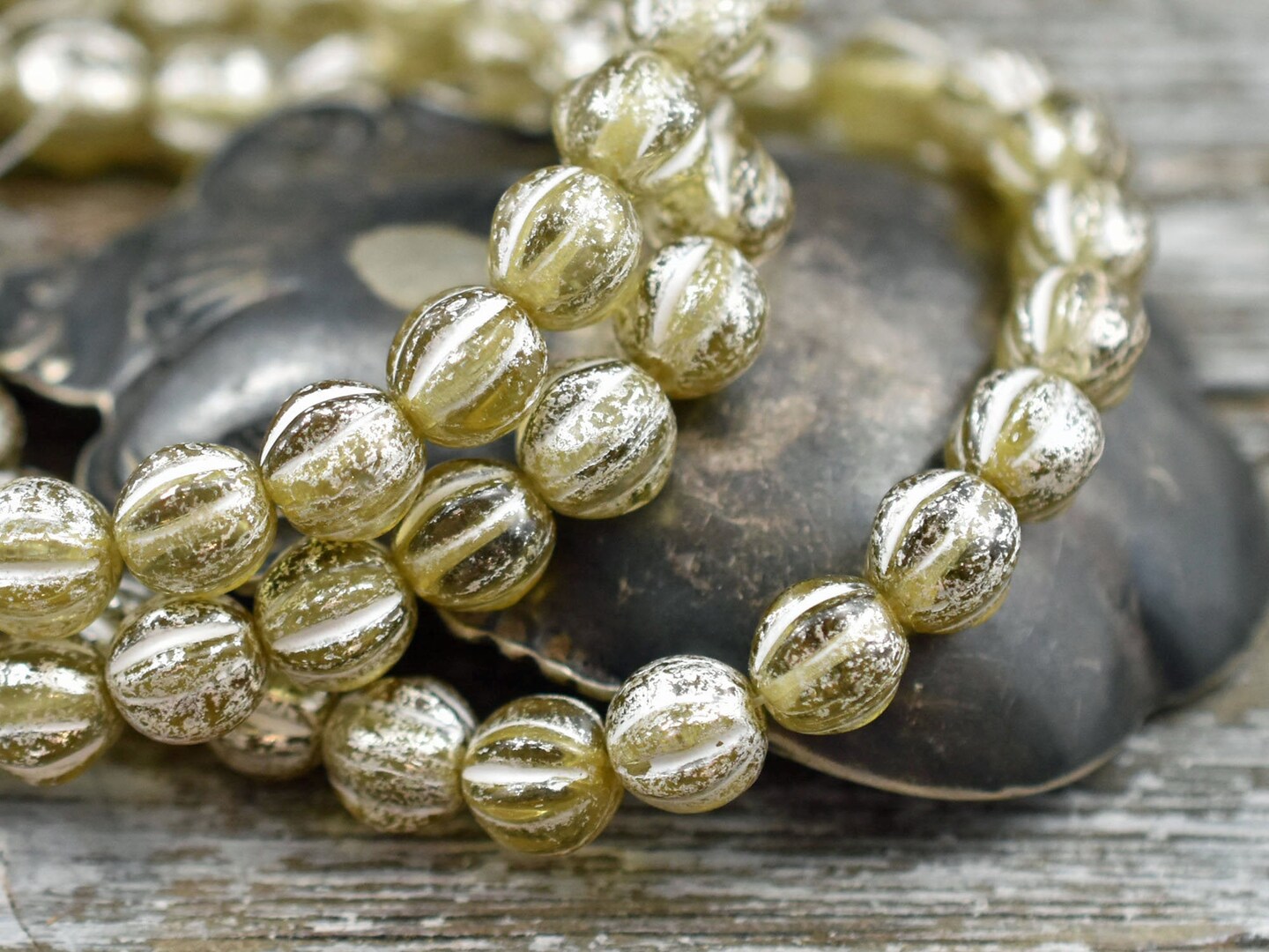 *25* 6mm Silver Merucry Washed Champagne Fluted Round Melon Beads ...