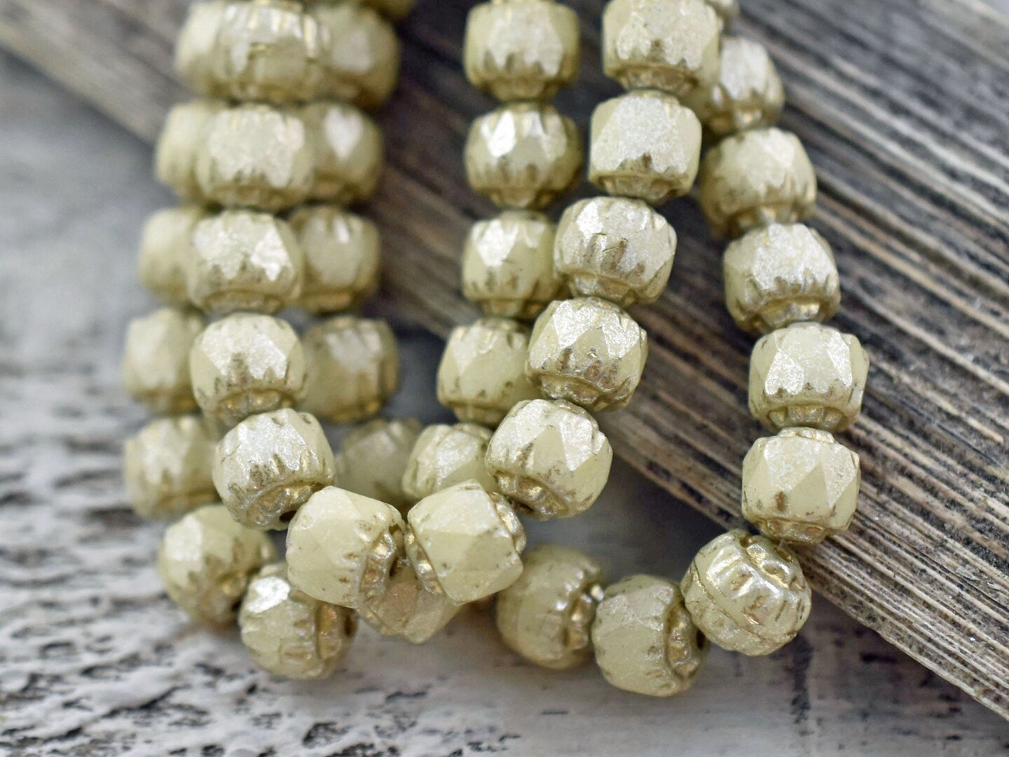 *20* 6mm Gold Washed Opaque Ivory Mercury Fire Polish Cathedral Beads ...