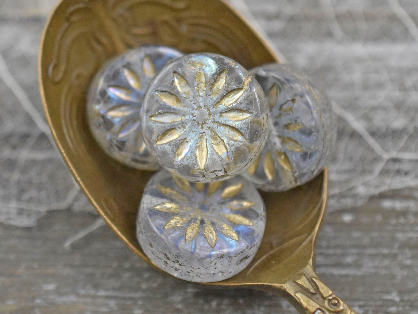 12mm Gold Washed Crystal AB Aster Flower Coin Beads, Count: 6 Beads ...