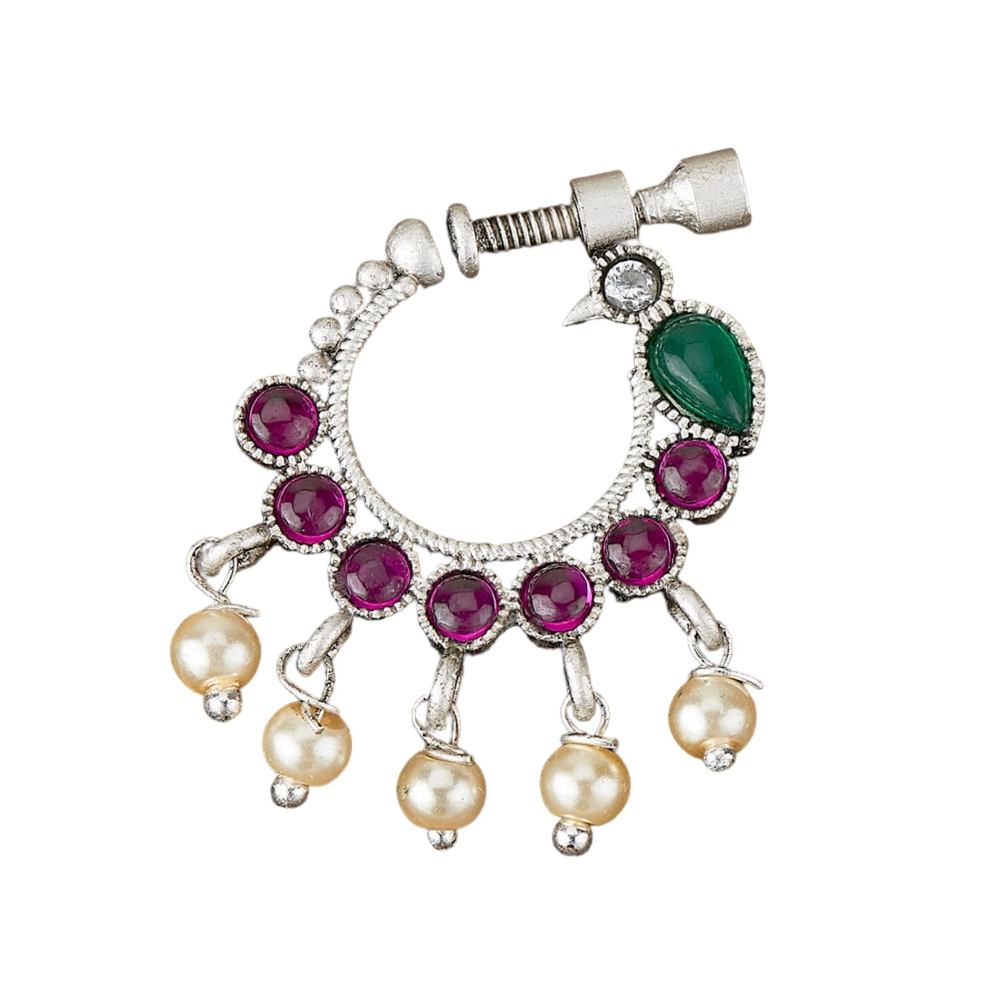 Screw Lock Nose Pin Bird German Silver Nath With Rhodium Plating ...