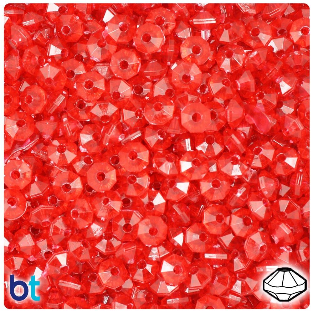 BeadTin Ruby Transparent 6mm Faceted Rondelle Plastic Craft Beads ...