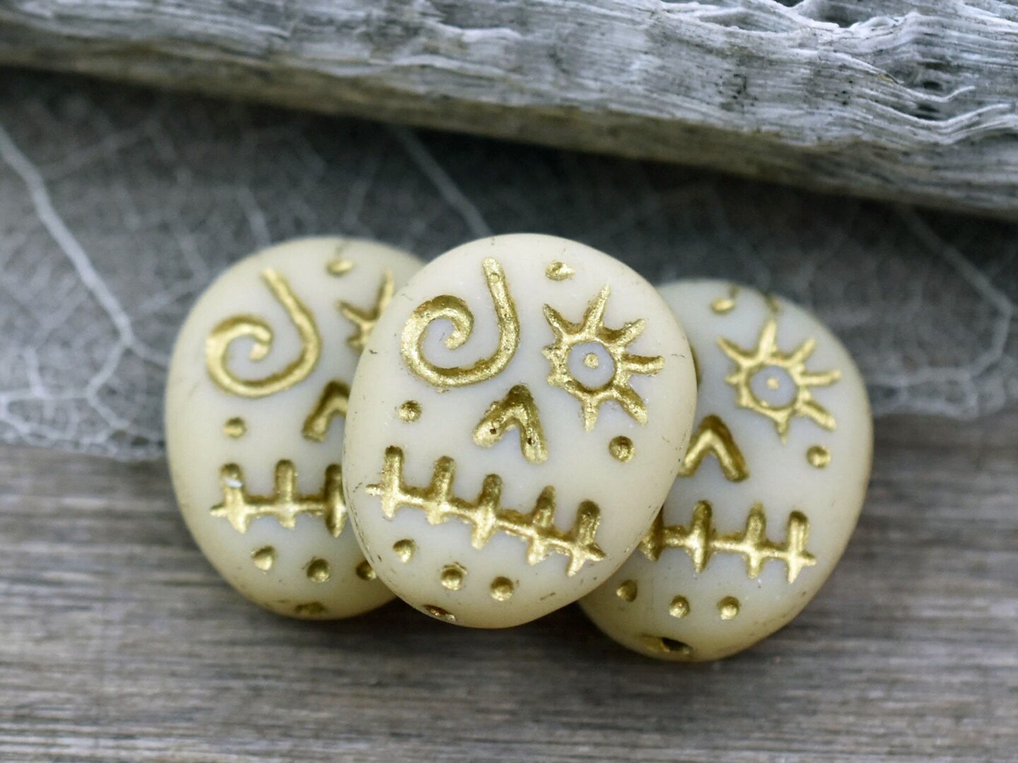 *4* 15x13mm Gold Washed Matte Opaque Beige Voodoo Face Beads | Michaels