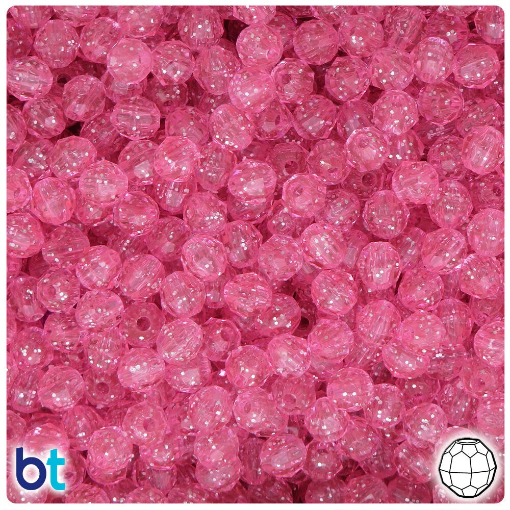 BeadTin Pink Sparkle 6mm Faceted Round Plastic Craft Beads (600pcs ...