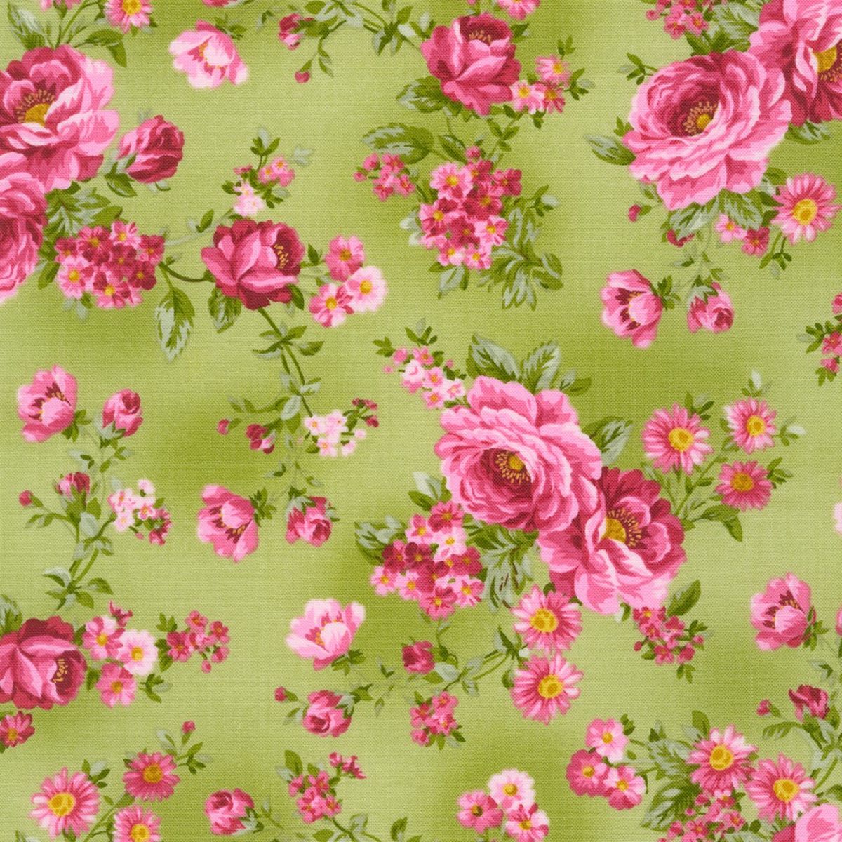 Bouquet of Roses Medium Bouquets Sage Green Cotton Fabric by Robert ...
