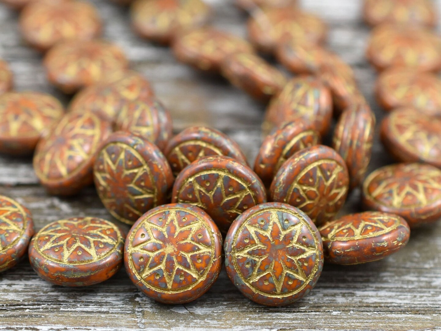 *6* 13mm Gold Washed Opaque Orange Travertine Ishtar Coin Beads | Michaels