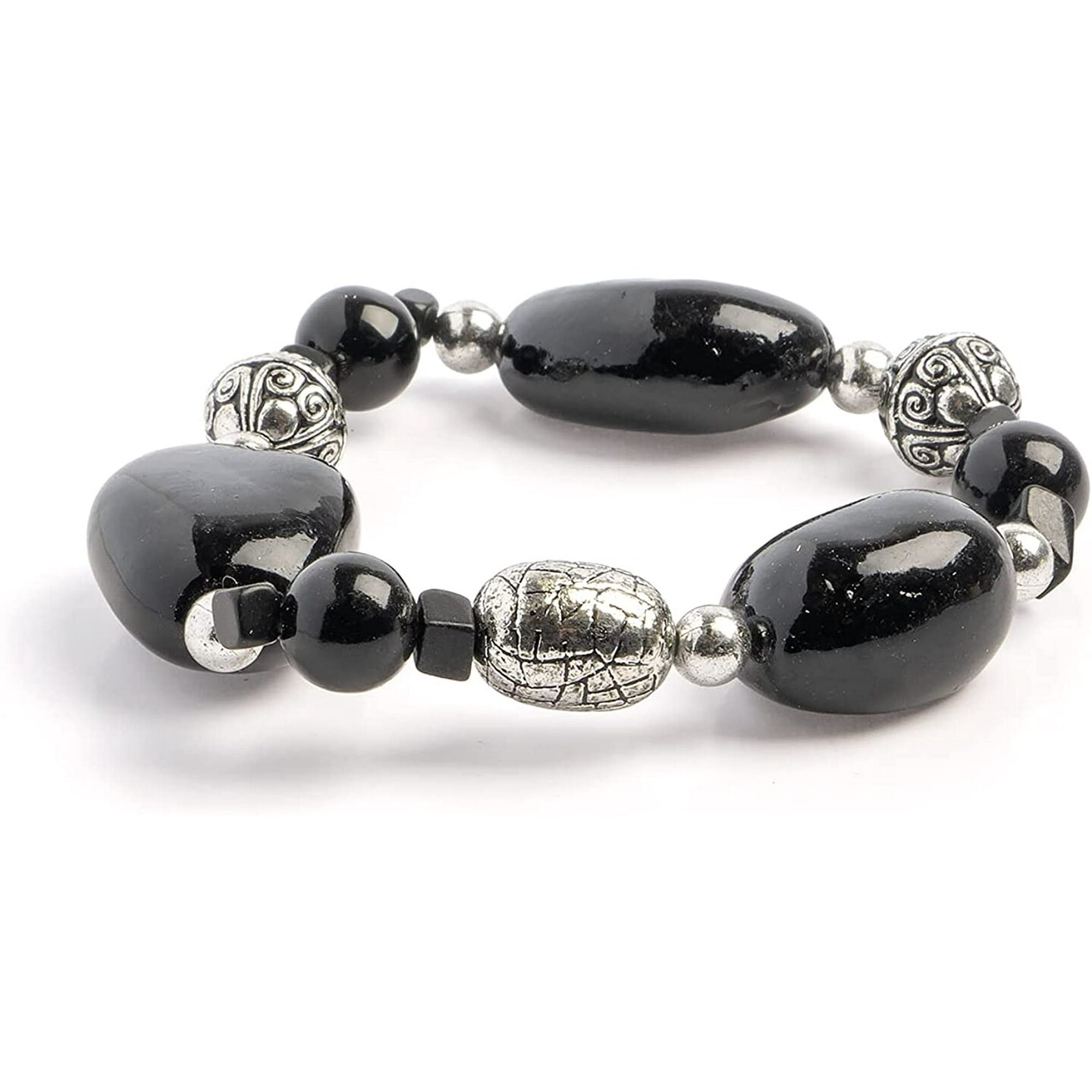 Earth's Jewels Semi-Precious Dyed Onyx Natural Black Jasper Stretch ...