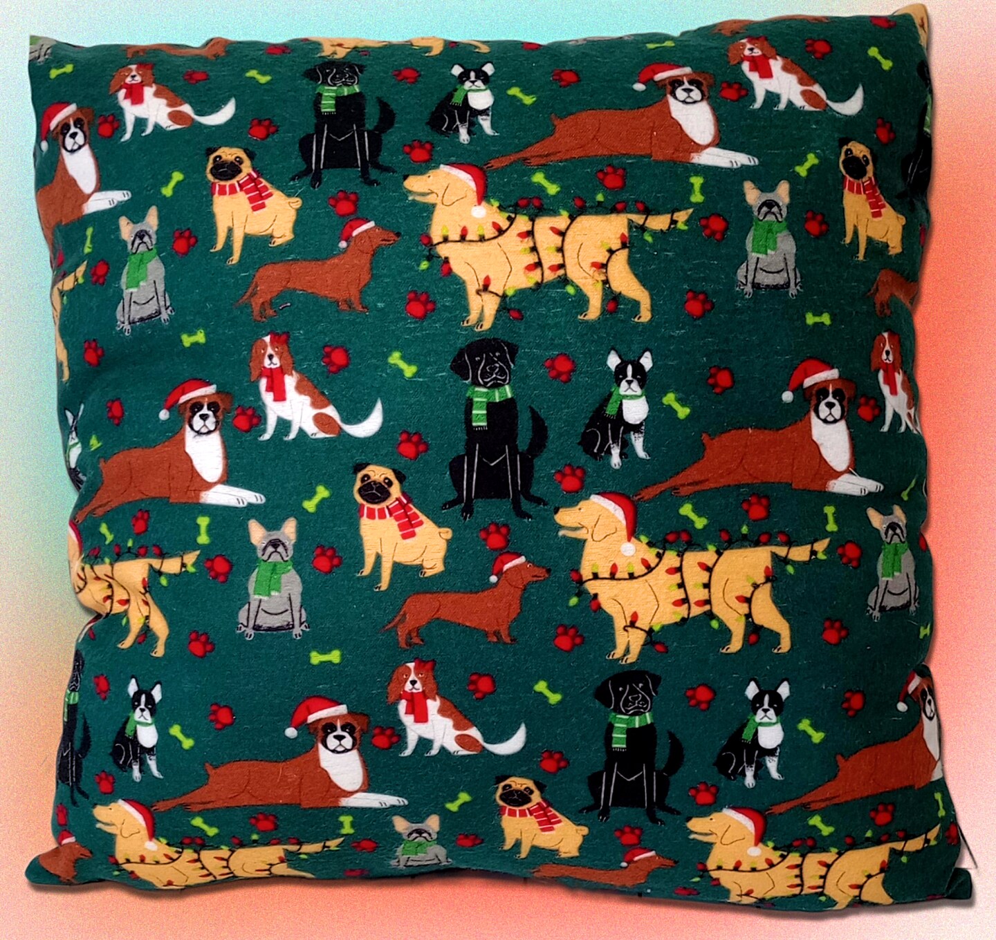 Holiday Throw Pillow Cover With Festive Dogs And Lights, Holiday Throw ...