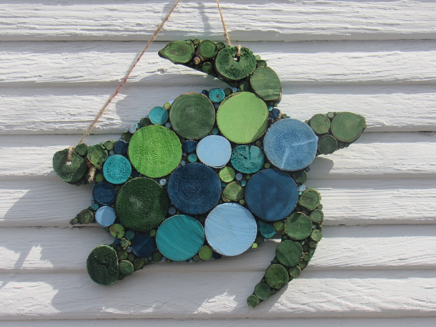 Medium Sized Sea Turtle Wooden Mosaic Wall Art with a Birch Wood Backer ...