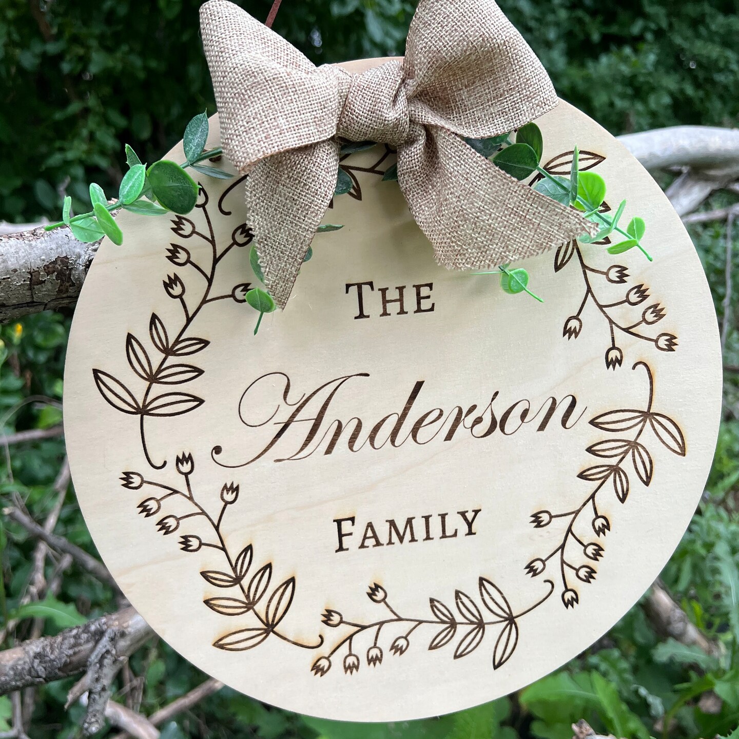 Handmade Personalized Custom Wood Round Circle Welcome Sign Family Name ...