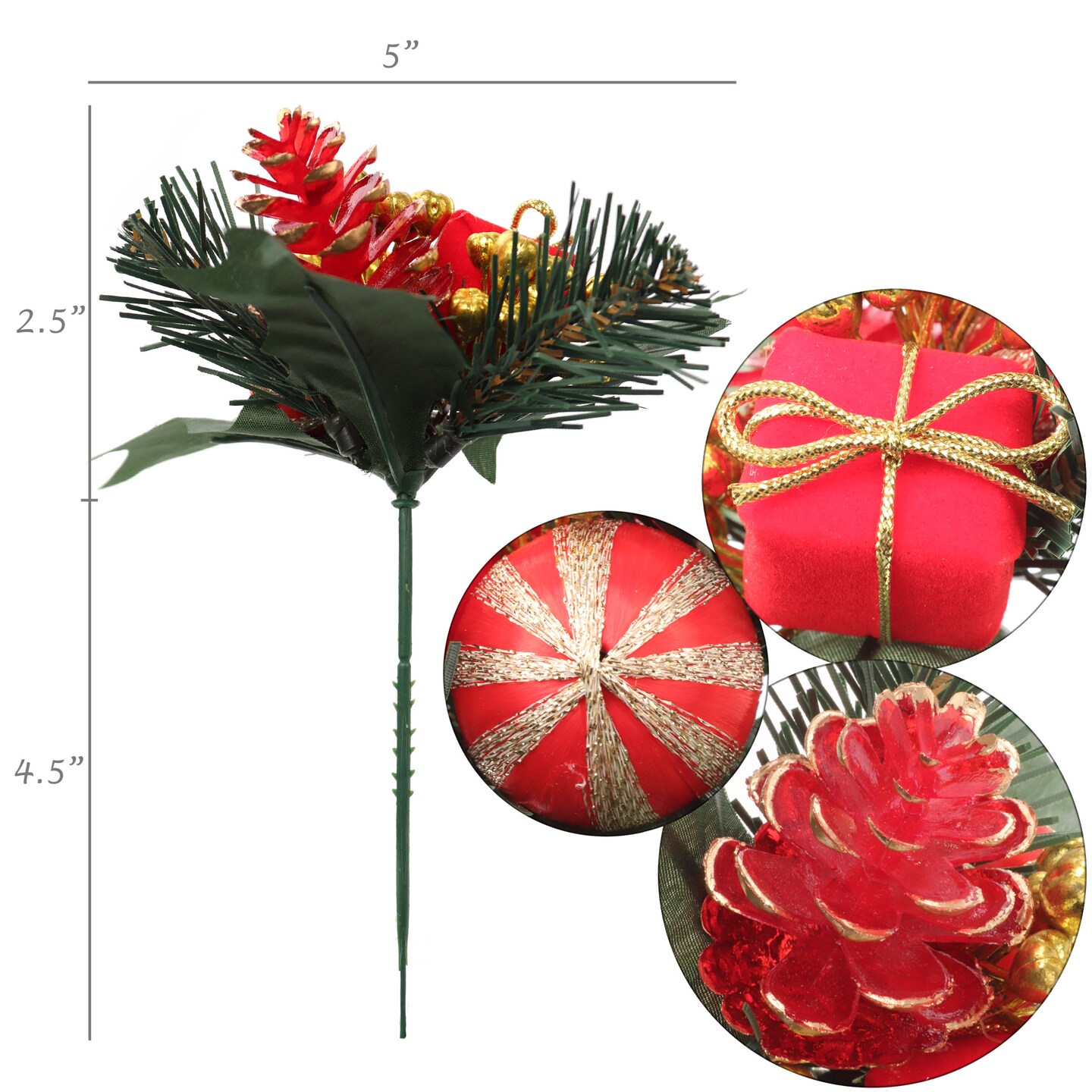 Velvet Wreath Picks with Gift Box, Berries, Pine Cones, & Ball ...