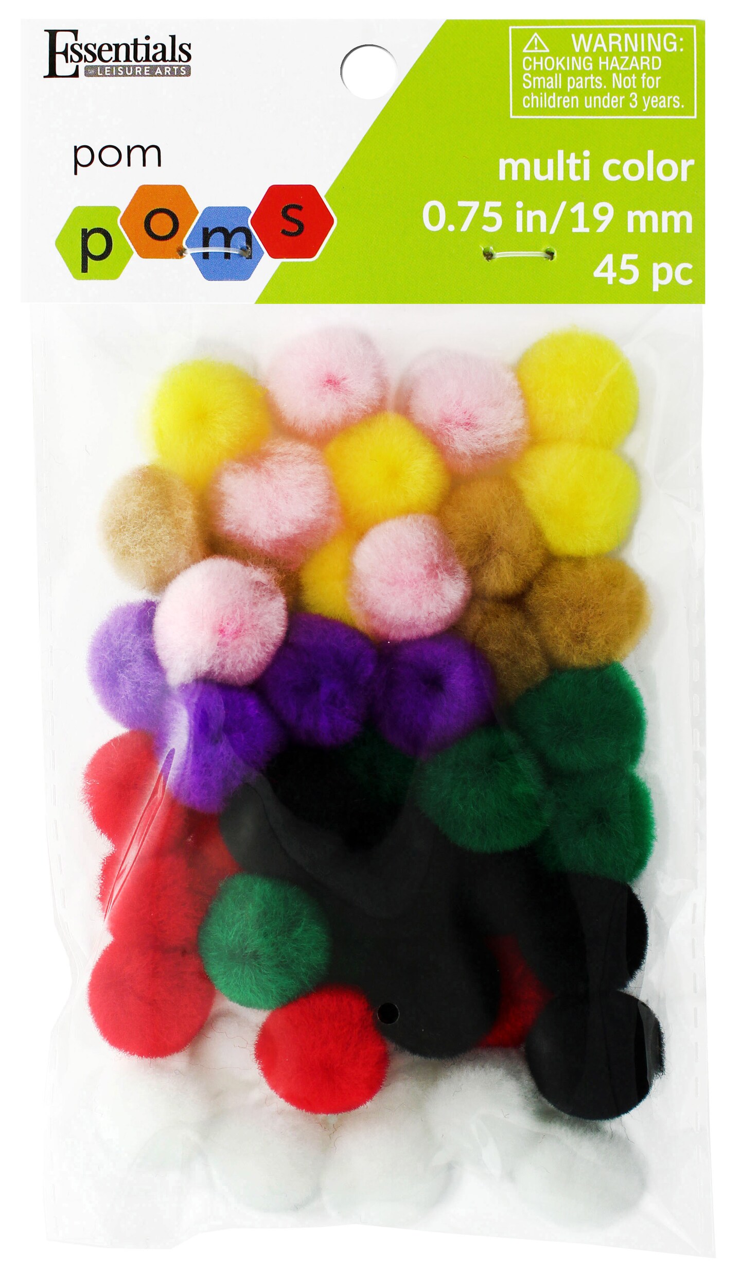 Essentials by Leisure Arts Pom Poms, Multi-Colored, 3/4", 45 Pieces per ...