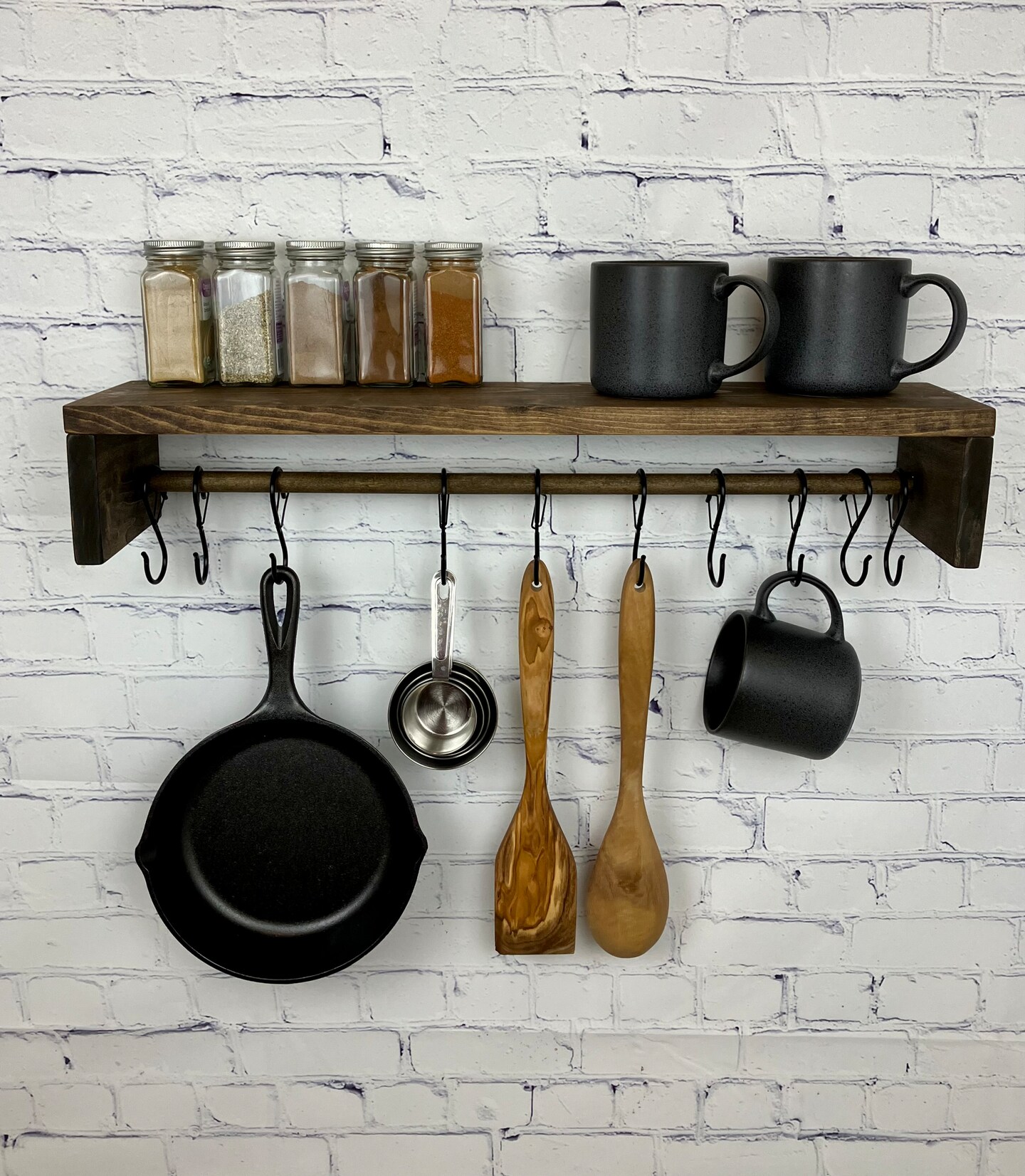 Versatile Wooden Kitchen Shelf Organizer with Hanging Utensil Holder ...