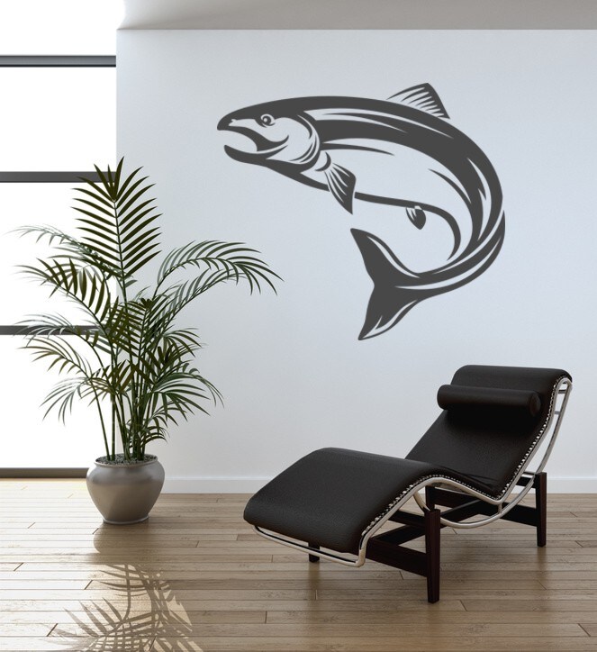 Removable Fish Wall Decal - Rustic Themed Vinyl for Man Cave, Cabin or ...