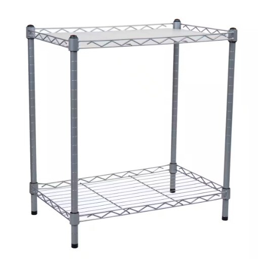Silver 2-Tier Metal Rack Utility Shelf with Microwave Stand with Side ...