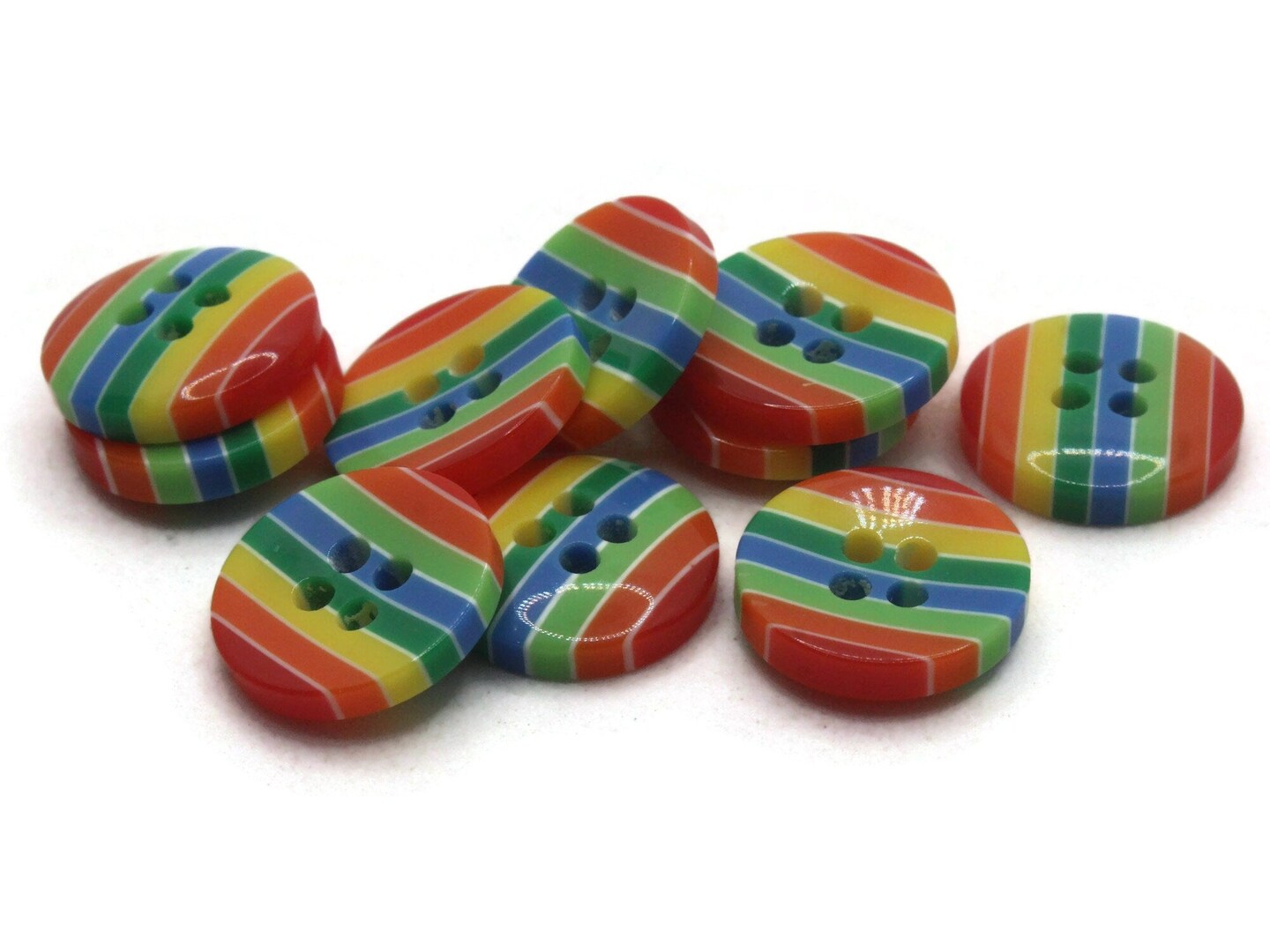 10 13mm Red Ended Rainbow Striped Resin Flat Round Plastic Four Hole ...