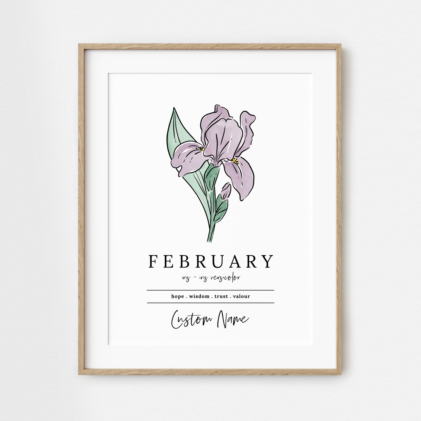 Personalized February Iris Birth Flower Art Print | Custom Gift ...