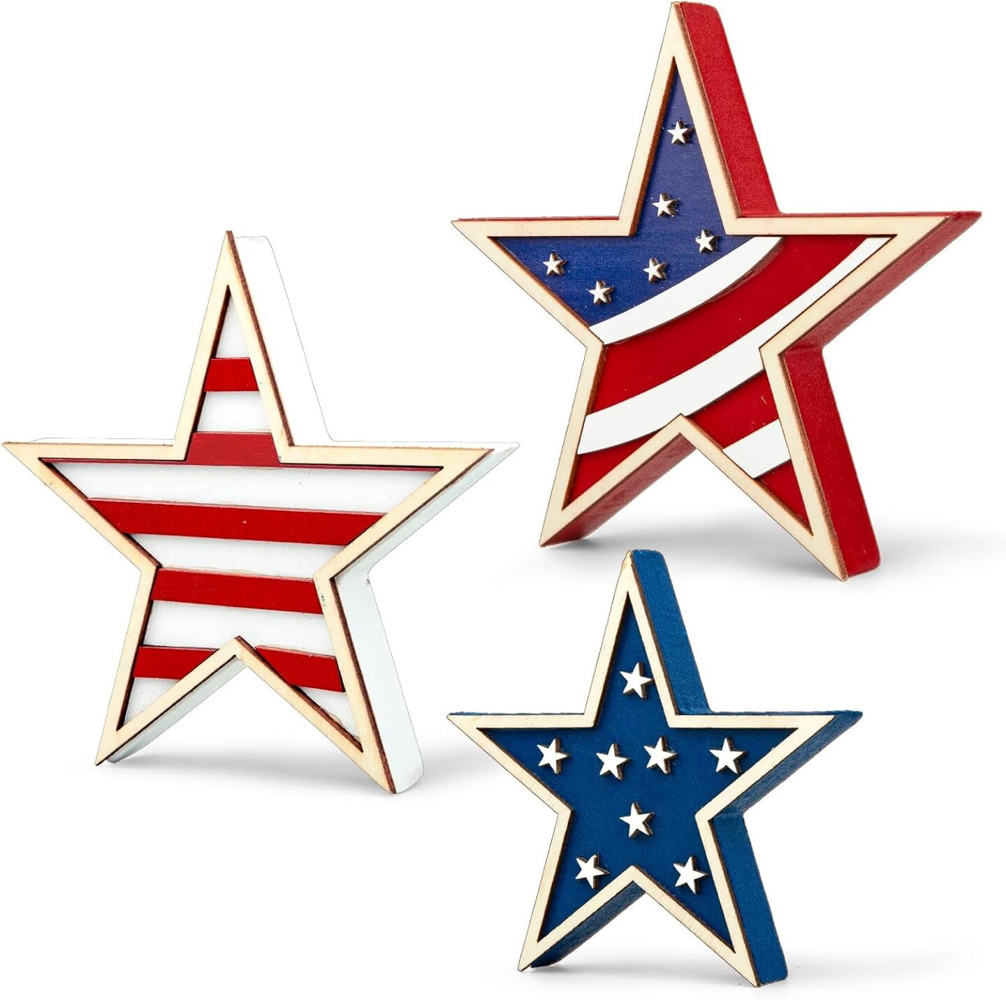 4Th of July Star Table Decor Patriotic Embossed Stars Stripes Wooden ...