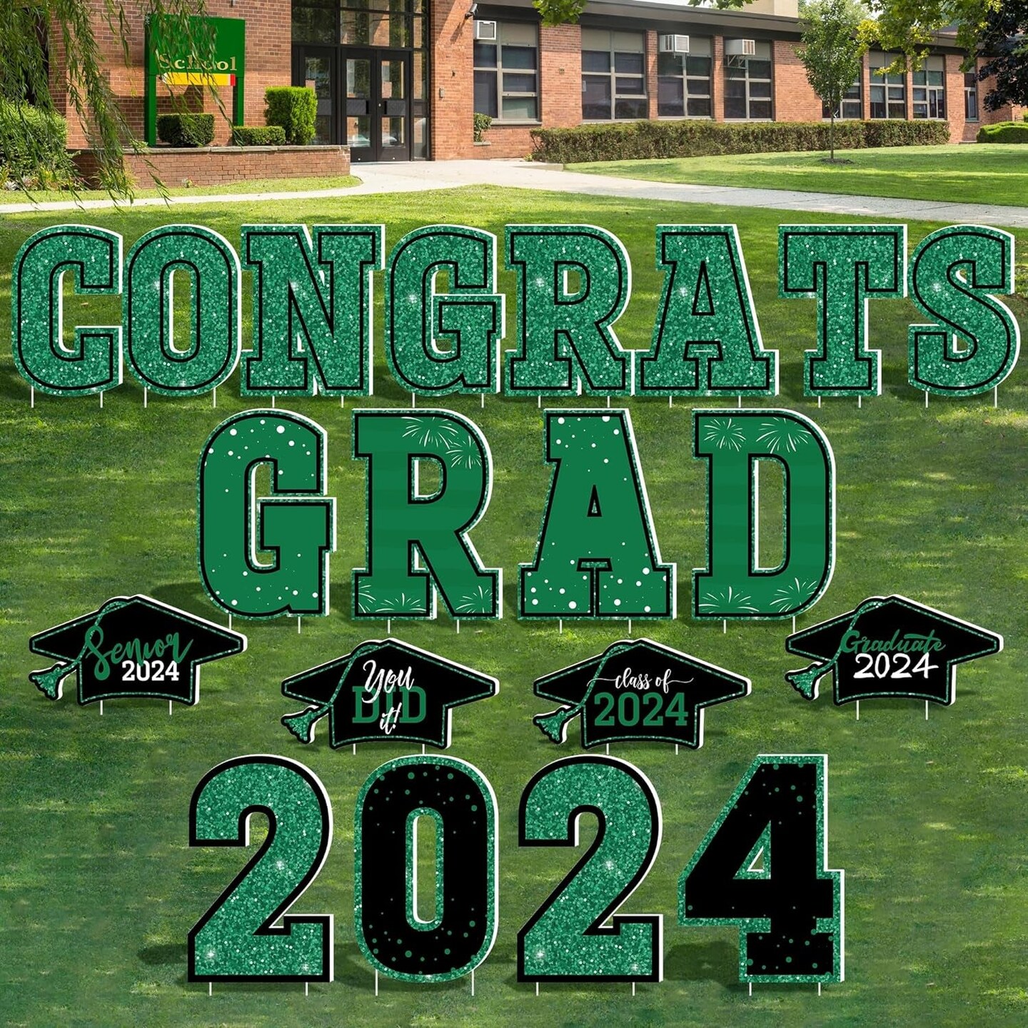 Graduation Yard Signs, 20 PCS Black Gold Congrats Grad Lawn Stakes ...