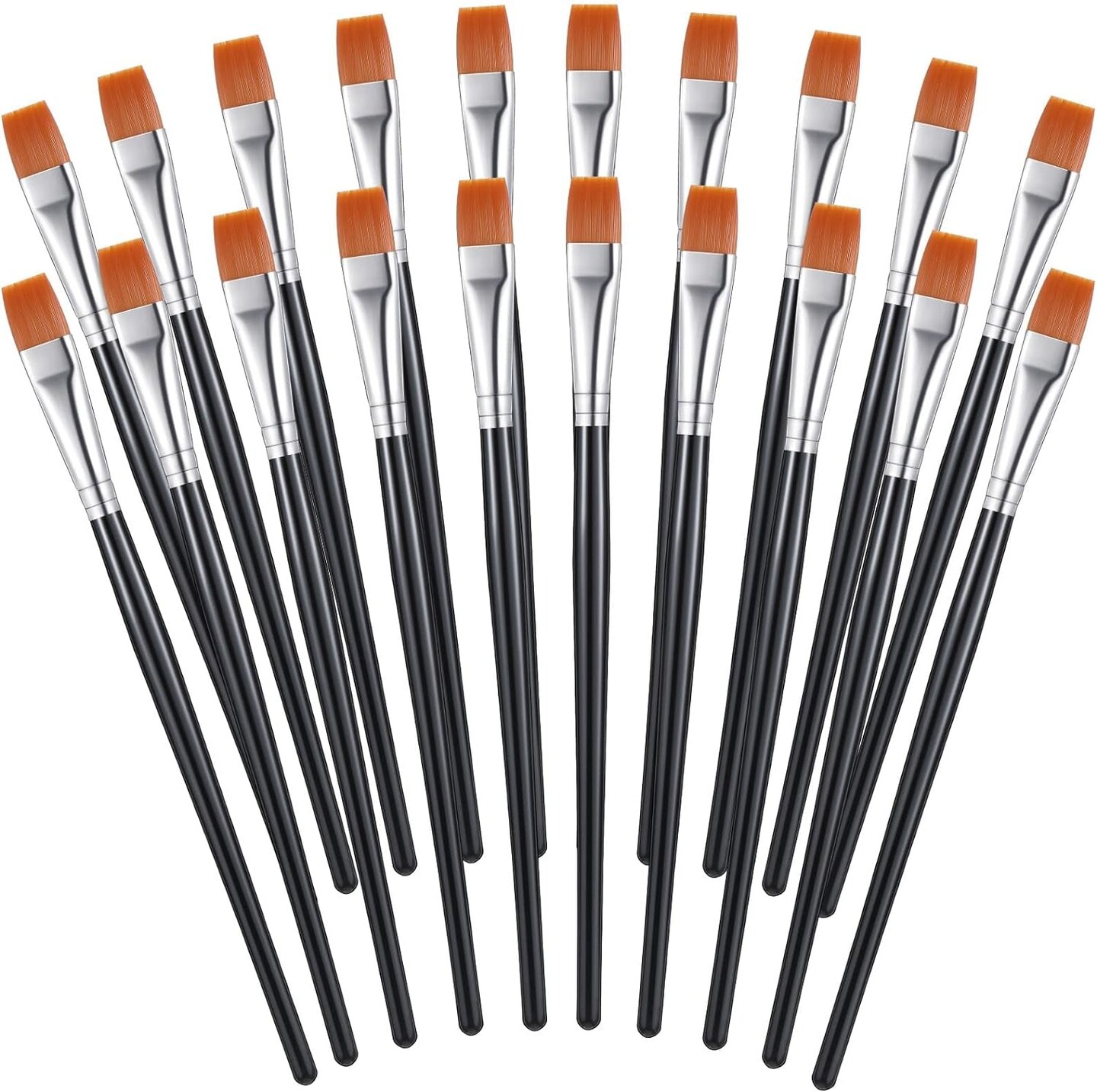 20 Pcs Flat Acrylic Paint Brush Wide Paint Brushes Watercolor Quality Synthetic Artist Paint ...