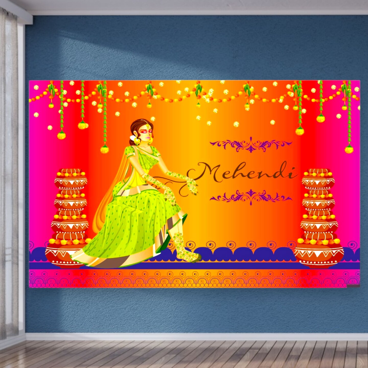 Mehendi Ceremony Backdrop Indian Traditional Cloth Backdrop Mehendi ...