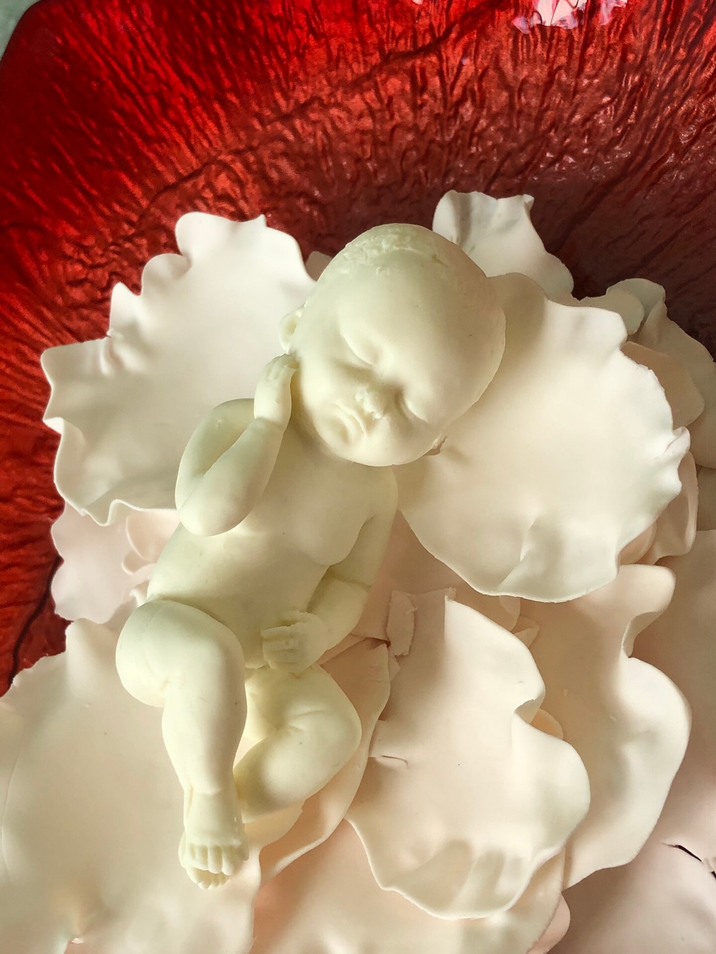 Chocolate new born baby girl. 3D solid piece of white chocolate cake ...