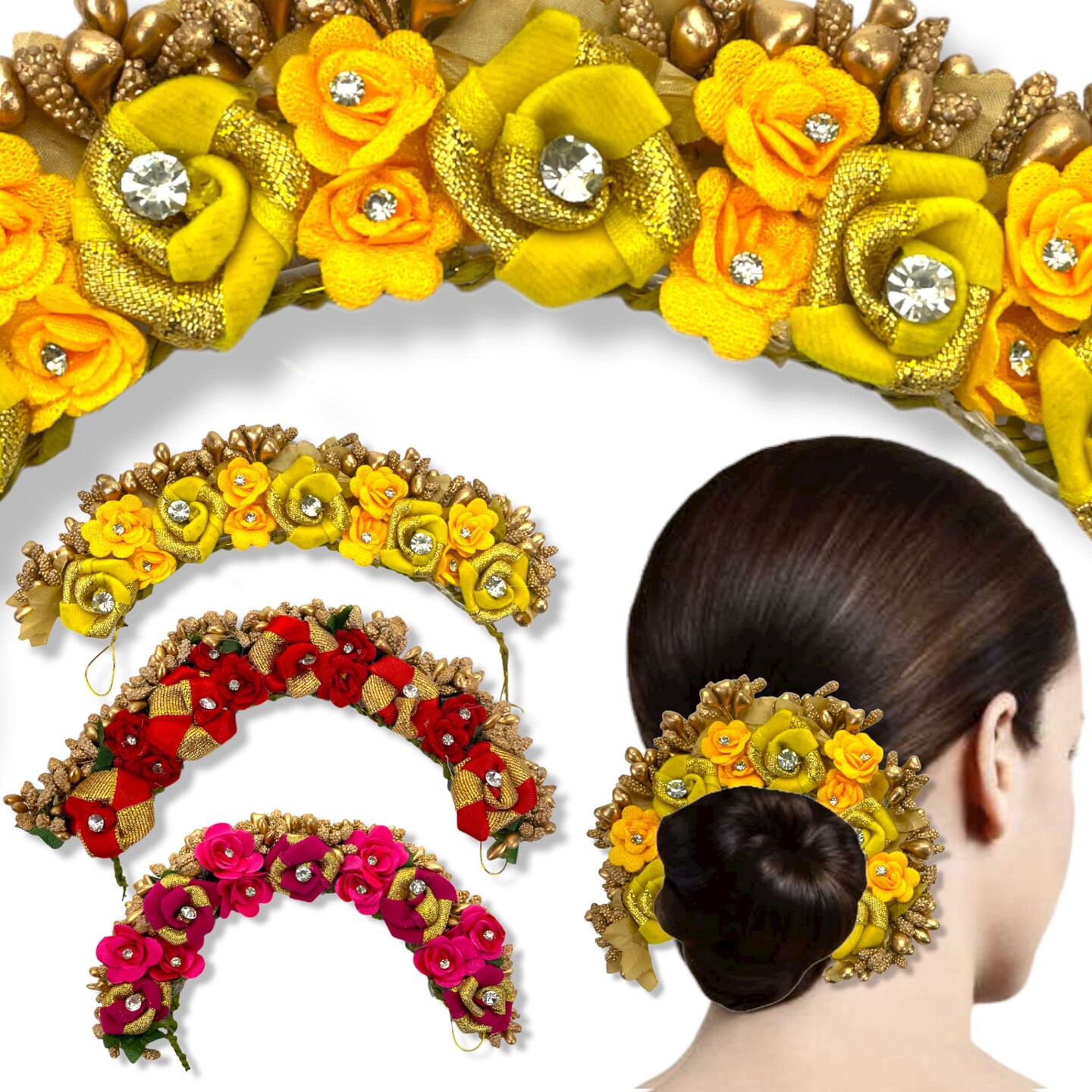 Designer Rose Gajra Traditional Indian Hair Accessory Artificial Flower ...