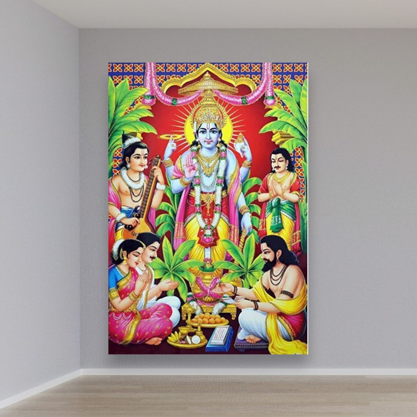 Satyanarayana Cloth Banner Backdrop 5x8ft Hindu God Wallpaper Home Room ...