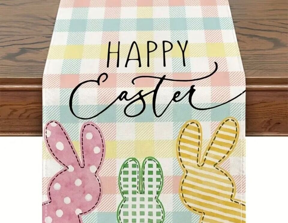 1pc Easter Table Runner, Happy Easter Decorations, Colorful Bunny ...