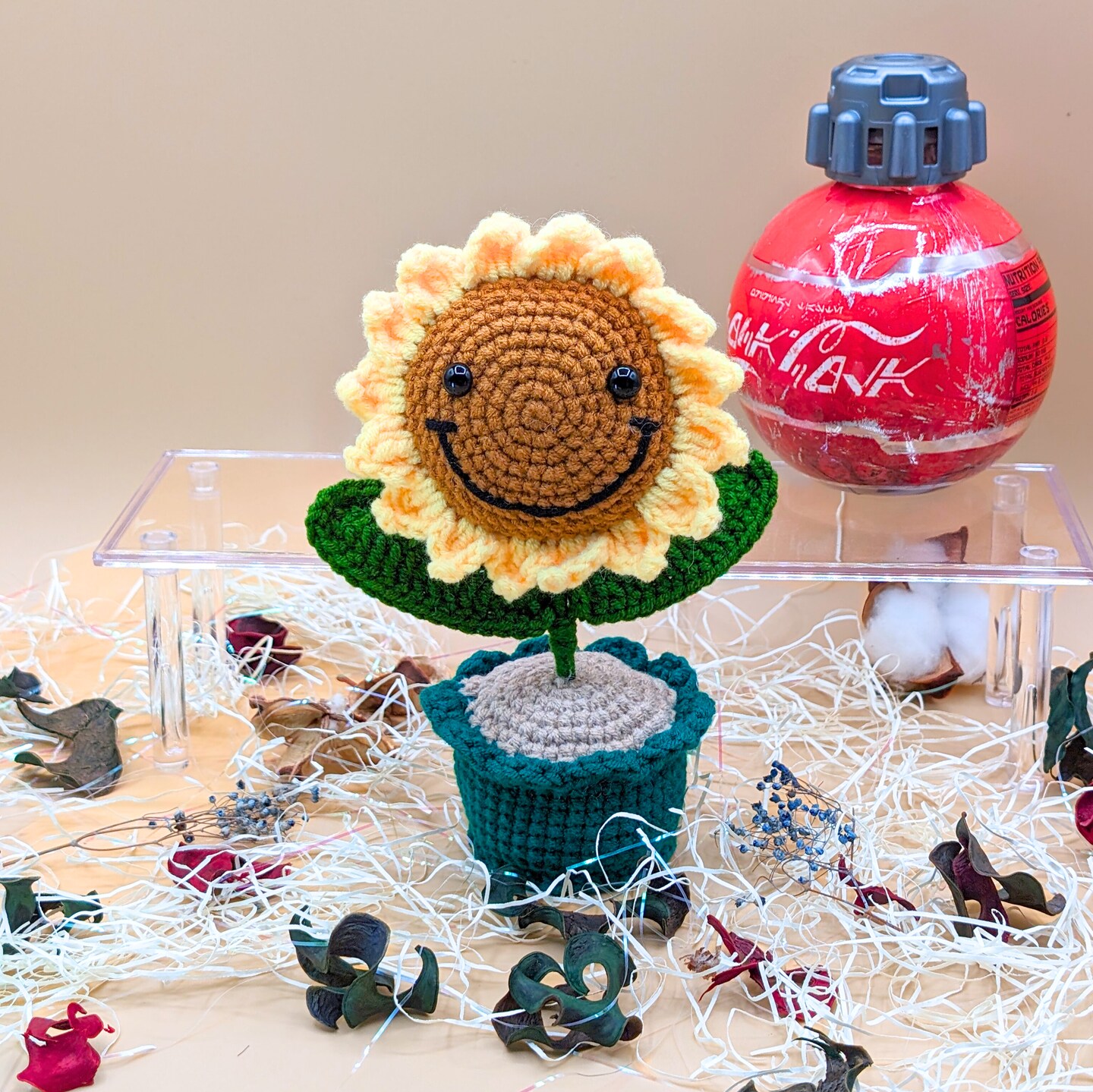 Sunflower Smiley Face Crocheted Plush, Flower Pot, Happy Flower, Little ...