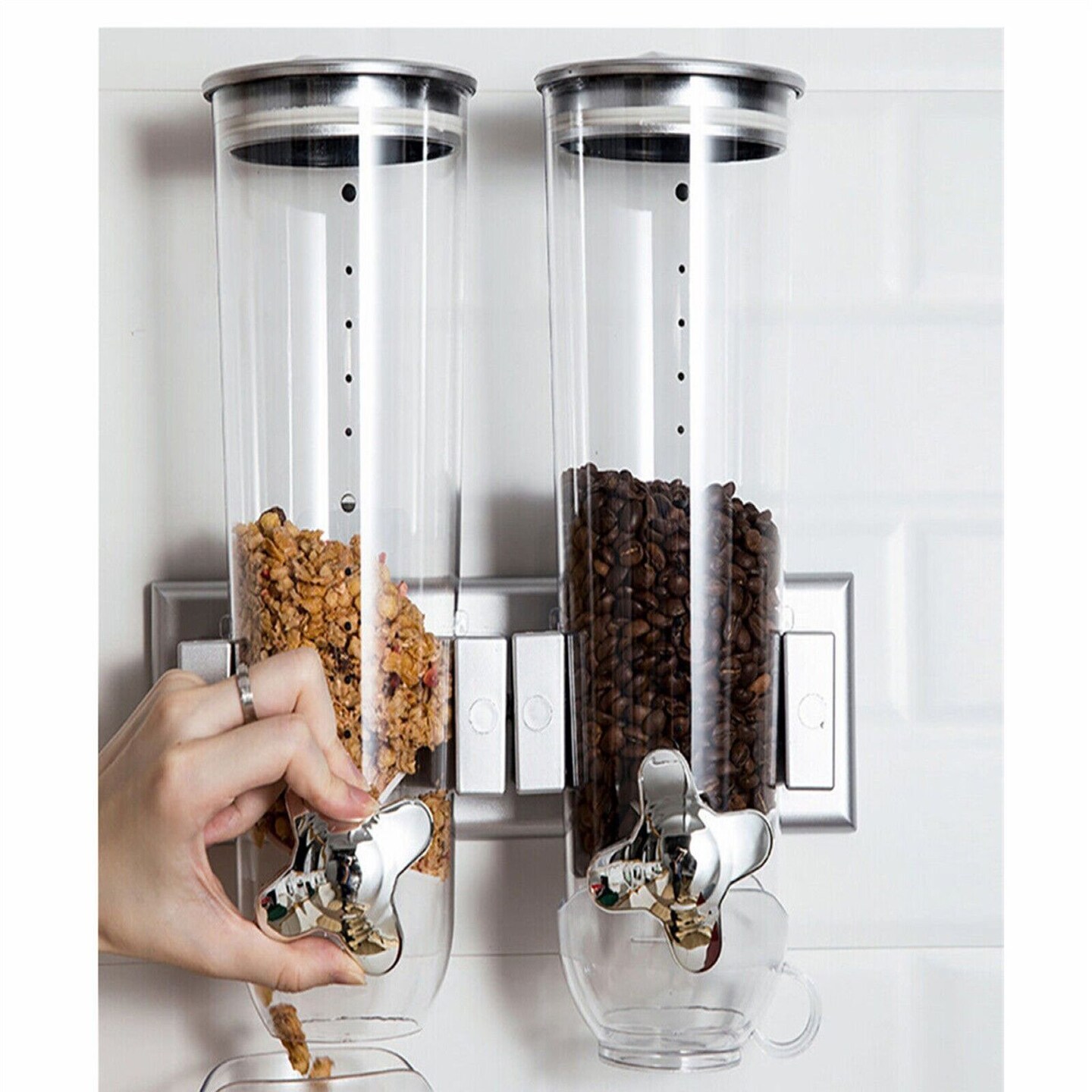 Kitcheniva Wall Mount Double Dry Food Dispenser Storage Container ...