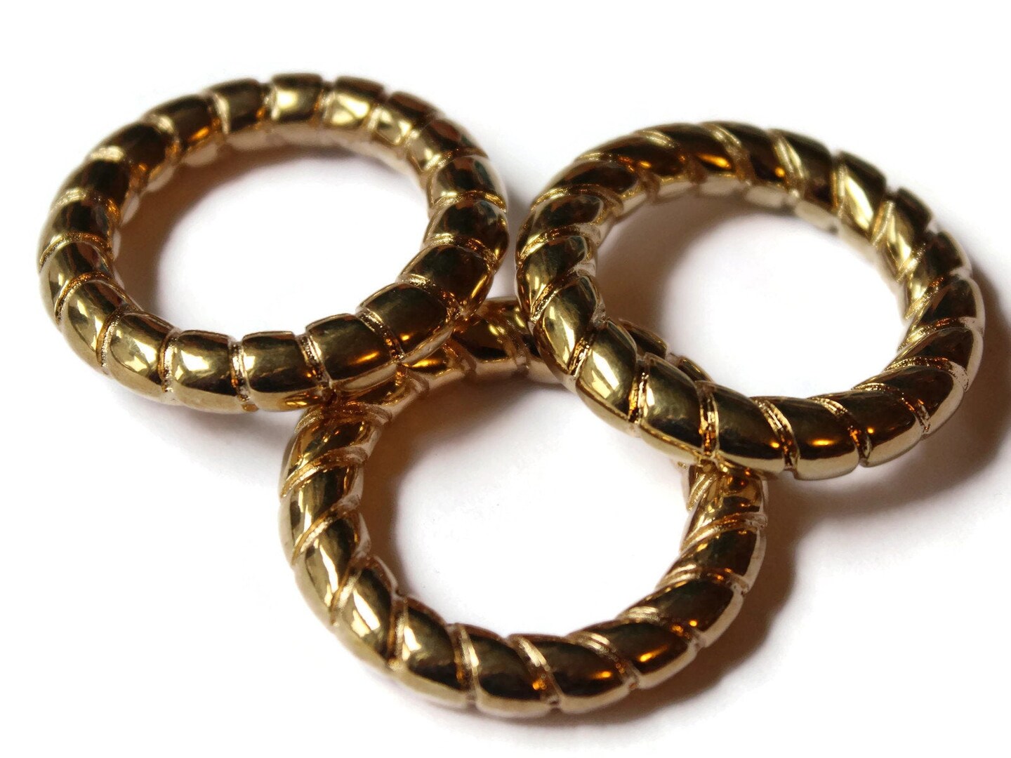 3 36mm Gold Plated Plastic Ring Link Beads Vintage Acrylic Rope Beads ...