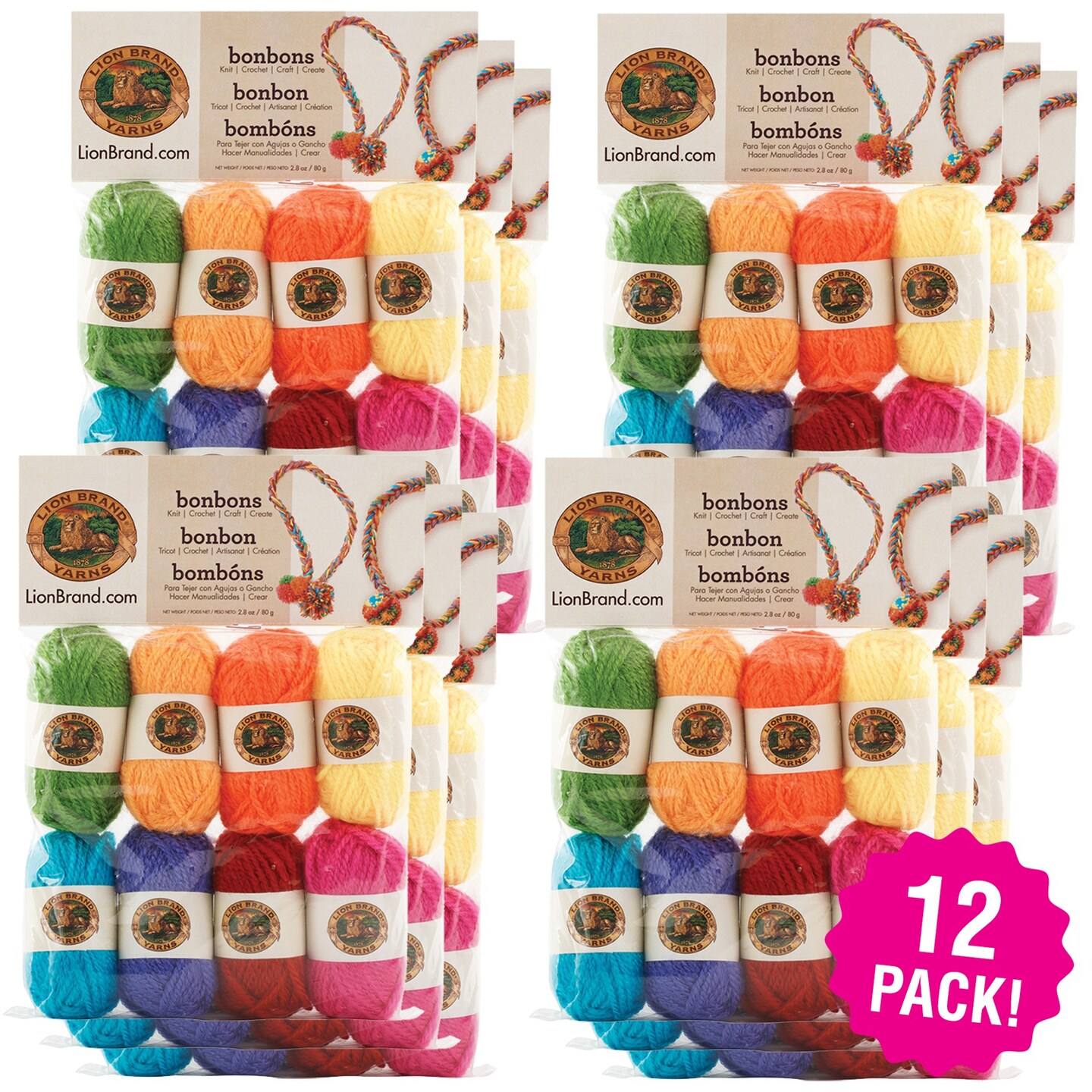 Multipack of 12 - Lion Brand Bonbons Yarn 8pcs-Crayons | Michaels
