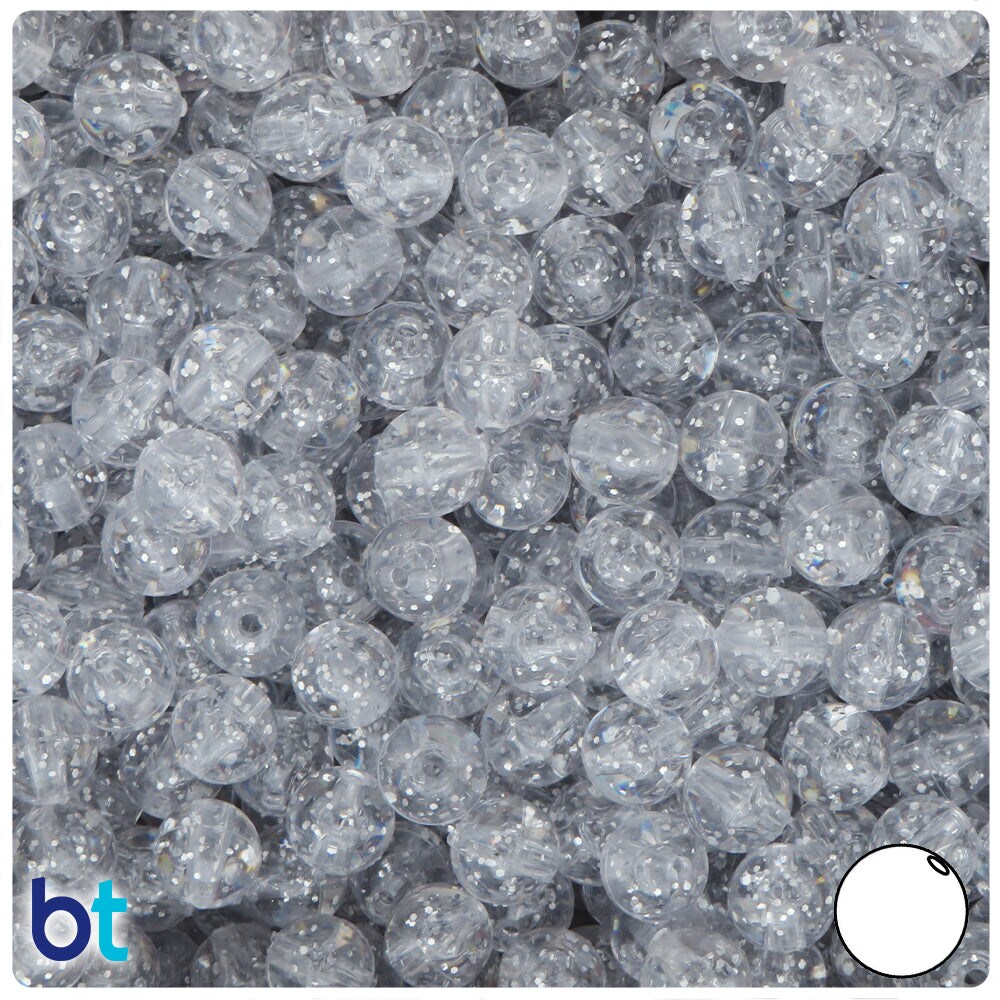 BeadTin Silver Sparkle 8mm Round Plastic Craft Beads (300pcs) | Michaels