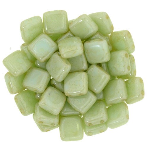 Czechmate 6mm Square Glass Czech Two Hole Tile Bead, Opaque Pale Turq ...