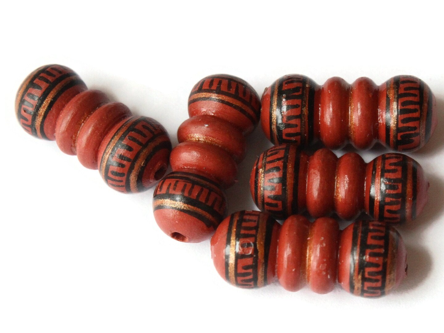 5 22mm Vintage Painted Peruvian Clay Beads - Brown, Copper, and Black ...
