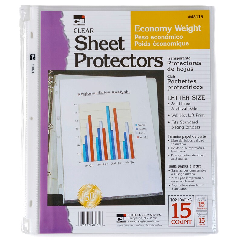 Sheet Protectors, Top Loading With Binder Holes, 2 Mils Economy Weight ...