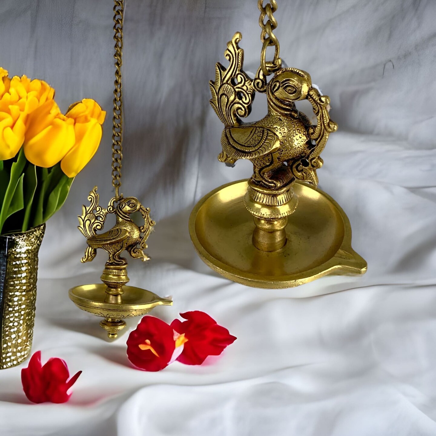 Annam Peacock Brass Oil Samai Hanging, Brass Oil Diya, Diwali Decor ...