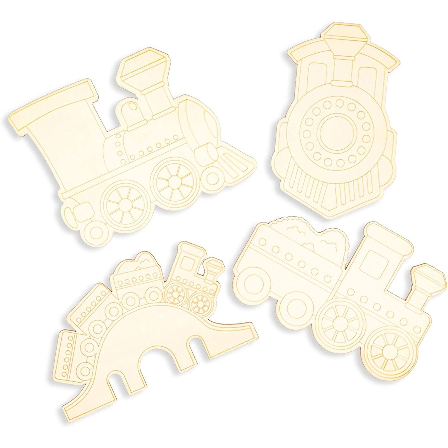 24 Pack Unfinished Wood Slice Train Cutouts for Crafts, Wooden Trains ...