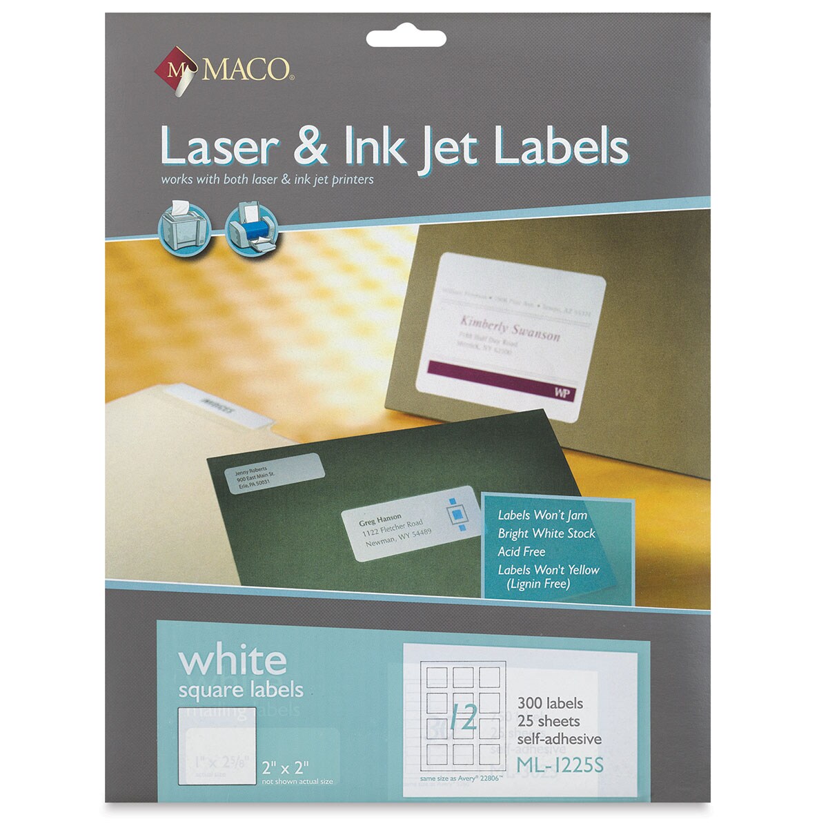 Maco Laser/Ink Jet White Multi-Purpose Labels - Square Label, 300 ...