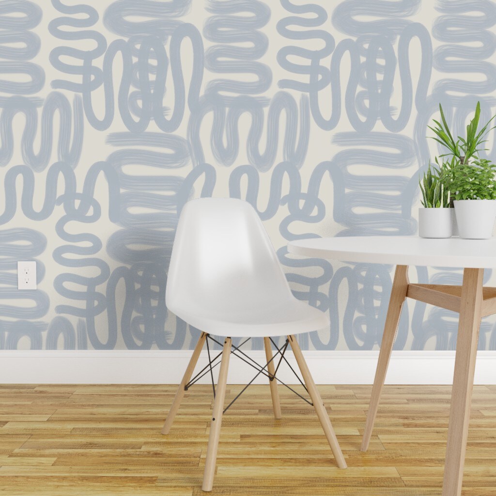 Peel & Stick Wallpaper 2FT Wide Abstract Cream Paint Graffiti Soft Blue ...