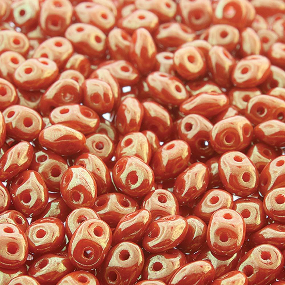 SuperDuo Czech 2-Hole Bead, Opaque Orange/Red Luster, 8 grams | Michaels