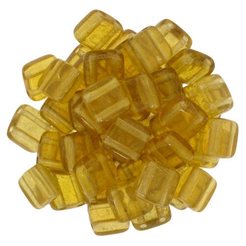 Czechmate 6mm Square Glass Czech Two Hole Tile Bead, Gold Marbled/Topaz ...