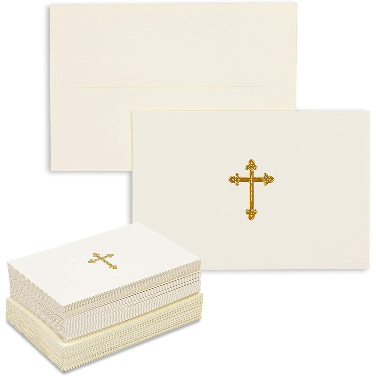 Gold Foil Embossed Cross Religious Blank Greeting Card Set with ...